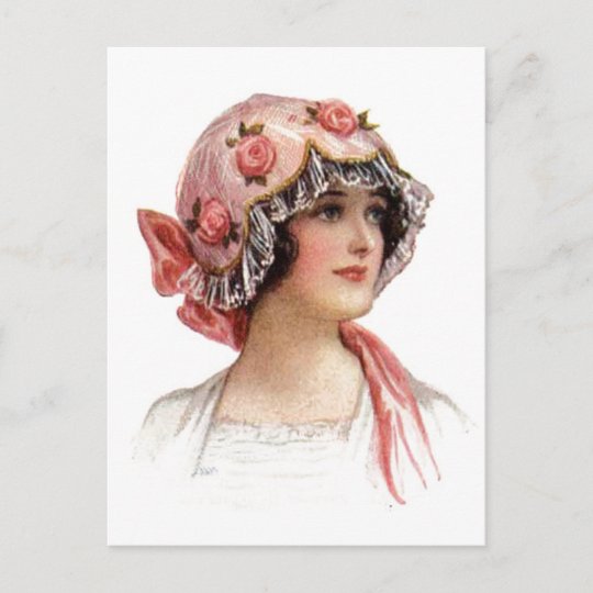 Vintage Lady in Silk Flowered Bonnet Postcard | Zazzle.com