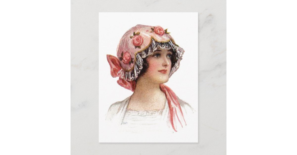 Vintage Lady in Silk Flowered Bonnet Postcard | Zazzle.com