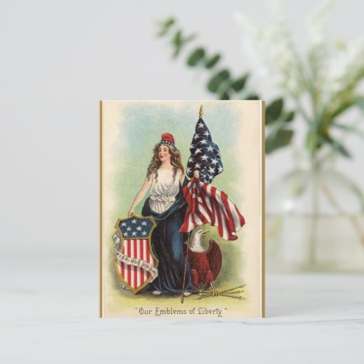 Vintage Lady Liberty and Emblems of Liberty Postcard | Zazzle