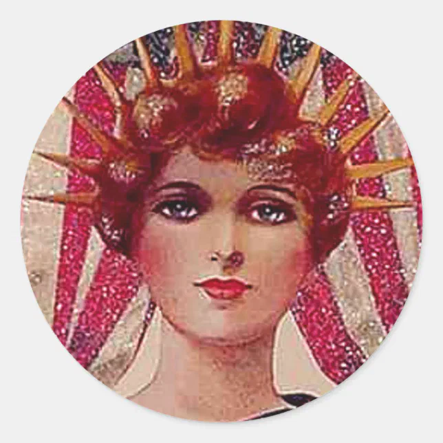 Vintage Lady Liberty July 4th Postcard Art Classic Round Sticker | Zazzle