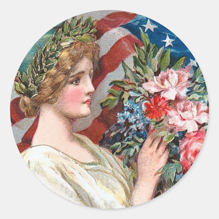 Vintage Lady Liberty_Sticker Classic Round Sticker | Zazzle