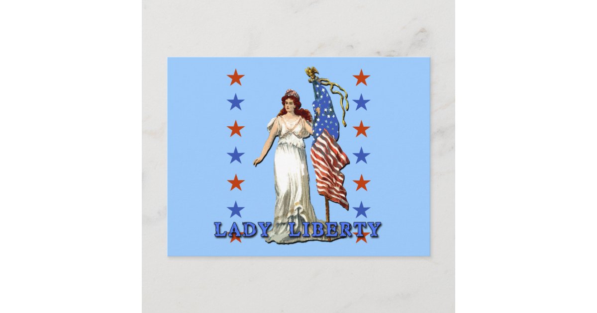 Vintage Lady Liberty with American Flag Postcard | Zazzle
