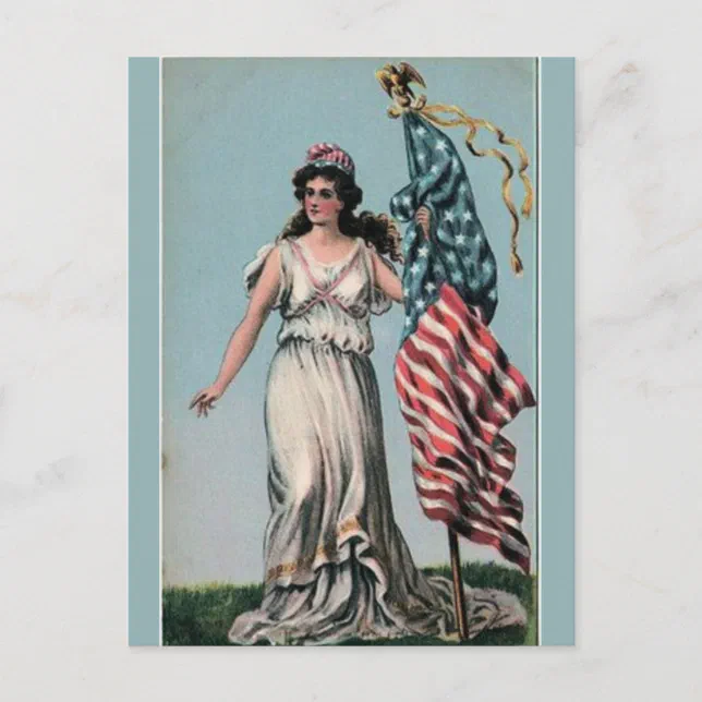 Vintage Lady Liberty With Flag Postcard | Zazzle