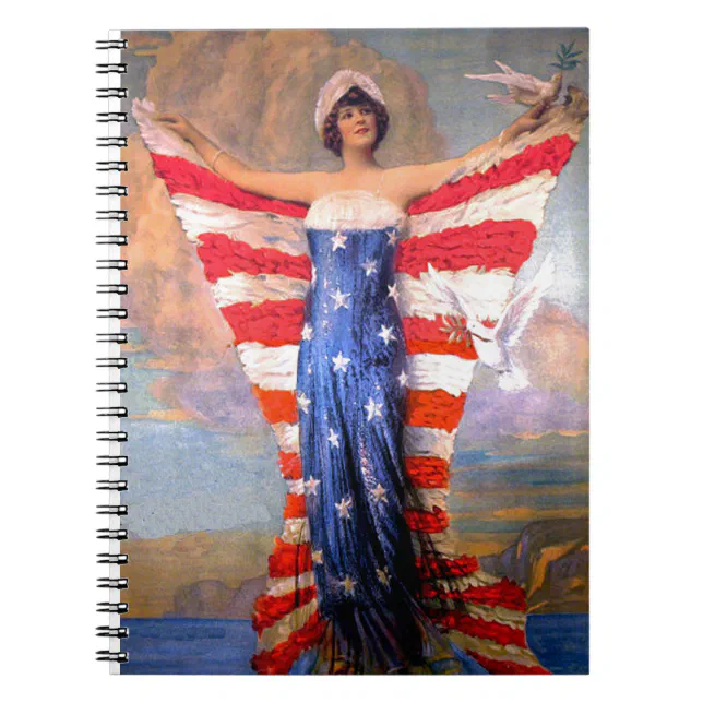 Vintage Lady of Liberty Patriotic American Flag Notebook | Zazzle