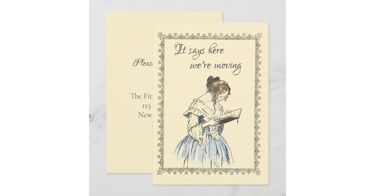 Vintage Lady Reading a Book Moving Announcement | Zazzle