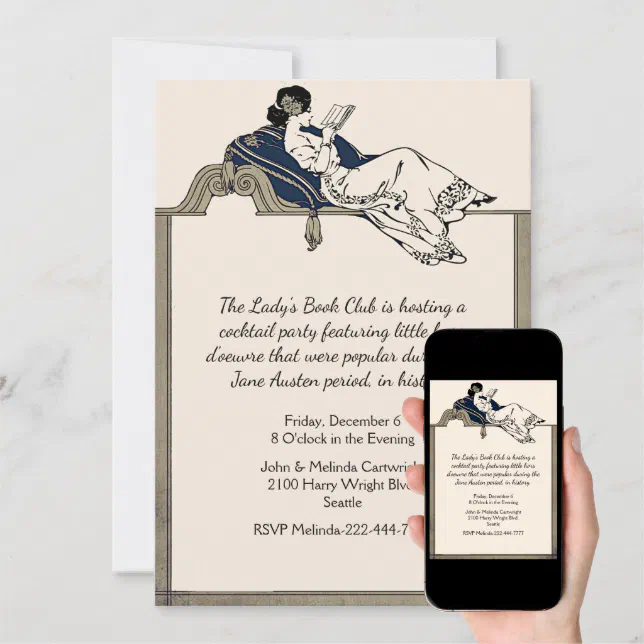 Vintage Lady Reading Book Invitation | Zazzle