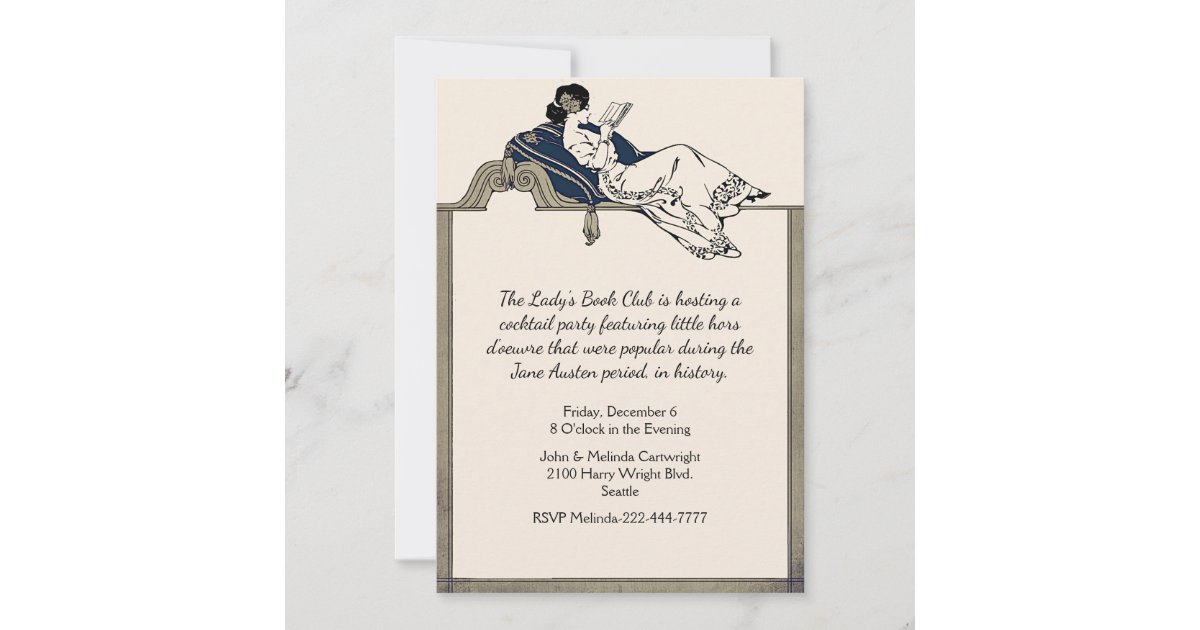 Vintage Lady Reading Book Invitation | Zazzle
