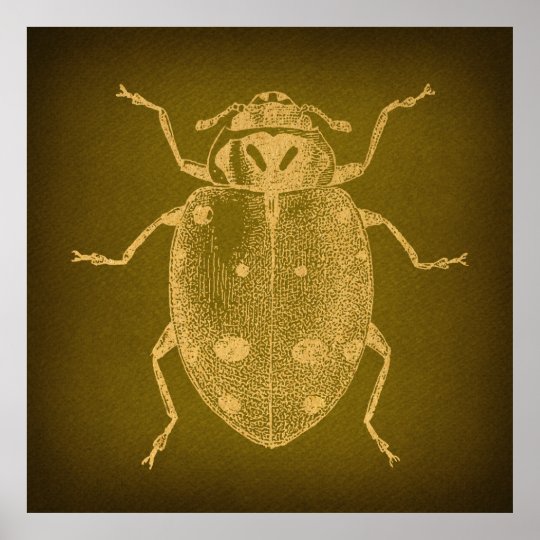 Vintage Ladybug Art Retro Gold & Green Style Poster | Zazzle.com