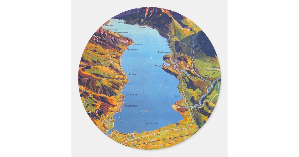 Vintage Lake of Thun Switzerland Travel Classic Round Sticker | Zazzle