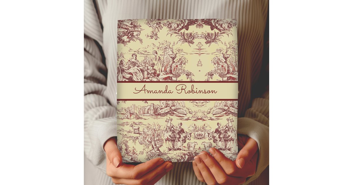 Vintage lake yellow red toile de jouy monogram wrapping paper sheets ...