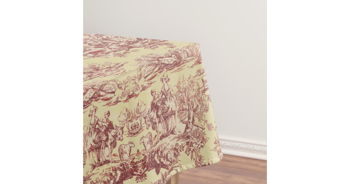 Vintage lake yellow red toile de jouy tablecloth | Zazzle