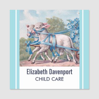 Vintage Lambs Dressed in Fancy Blue Ribbons Name Tag | Zazzle