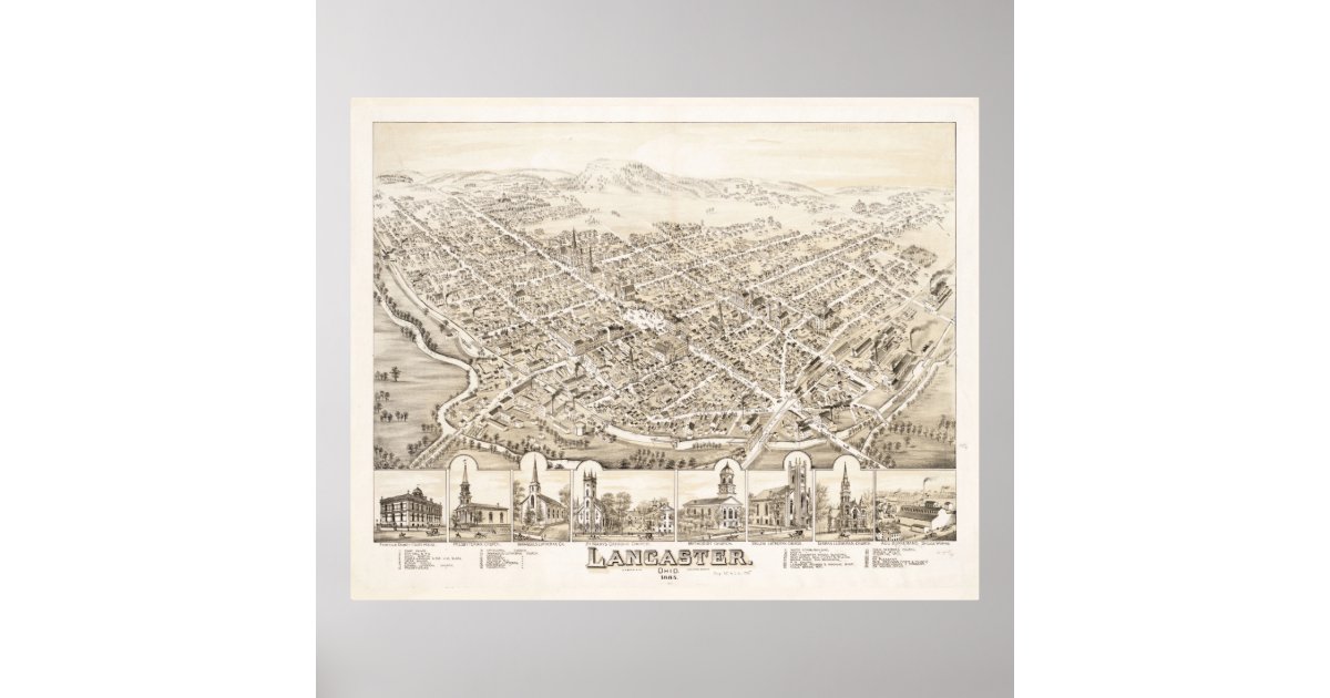 Vintage Lancaster OH Map (1885) Poster | Zazzle