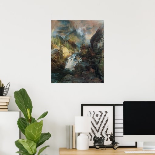 Vintage Landscape Waterfall in Mountains by Moran Poster | Zazzle