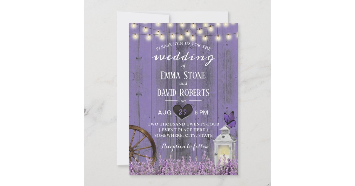 Vintage Lantern Lavender Lavender Barn Wedding Invitation | Zazzle