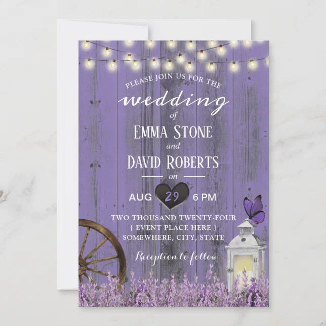 Vintage Lantern Lavender Lavender Barn Wedding Invitation | Zazzle