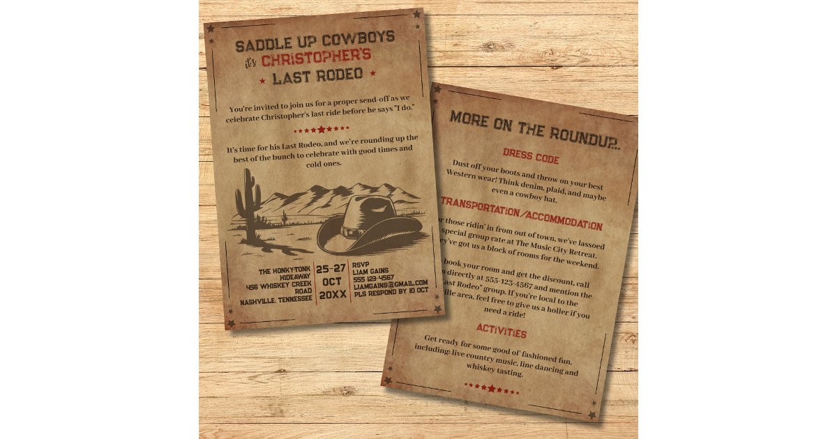 Vintage Last Rodeo Rustic Cowboy Bachelor Party Invitation | Zazzle