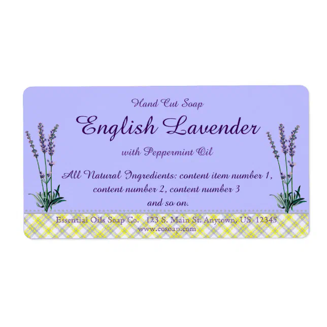 Vintage Lavender and Plaid Handmade Soap Label | Zazzle