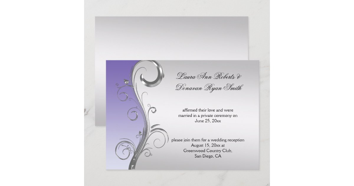 Vintage Lavender and Silver Ornate Post Wedding Invitation | Zazzle