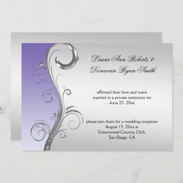Vintage Lavender and Silver Ornate Post Wedding Invitation | Zazzle