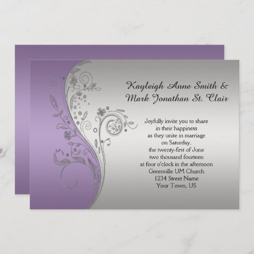 Vintage Lavender Purple Silver Wedding Invitation | Zazzle