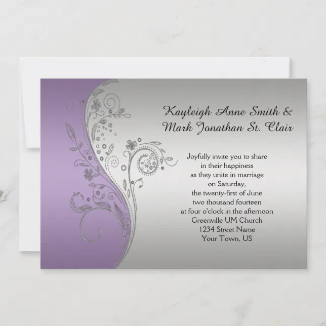 Vintage Lavender Purple Silver Wedding Invitation | Zazzle