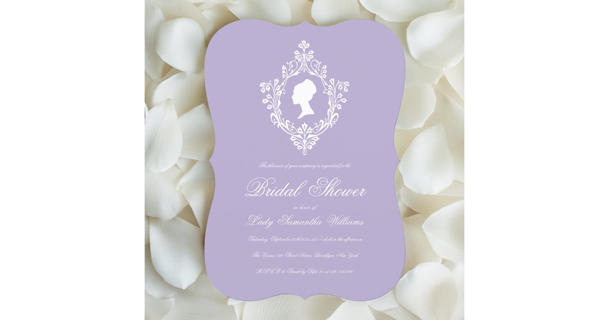 Vintage Lavender Regency Lady Crest Bridal Shower Invitation | Zazzle