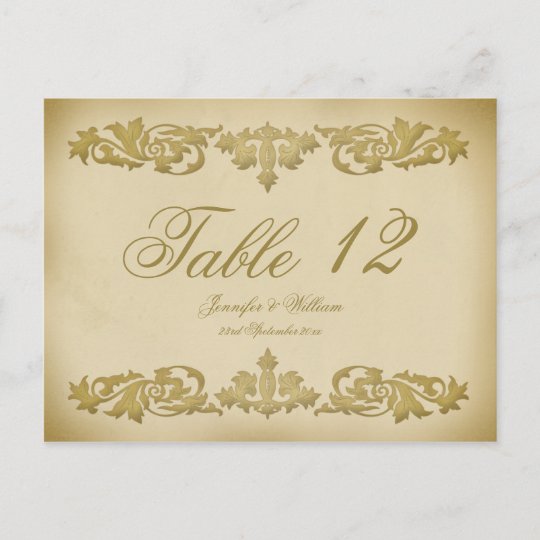 Vintage Leaf Scroll Wedding Table Number Postcard | Zazzle.com
