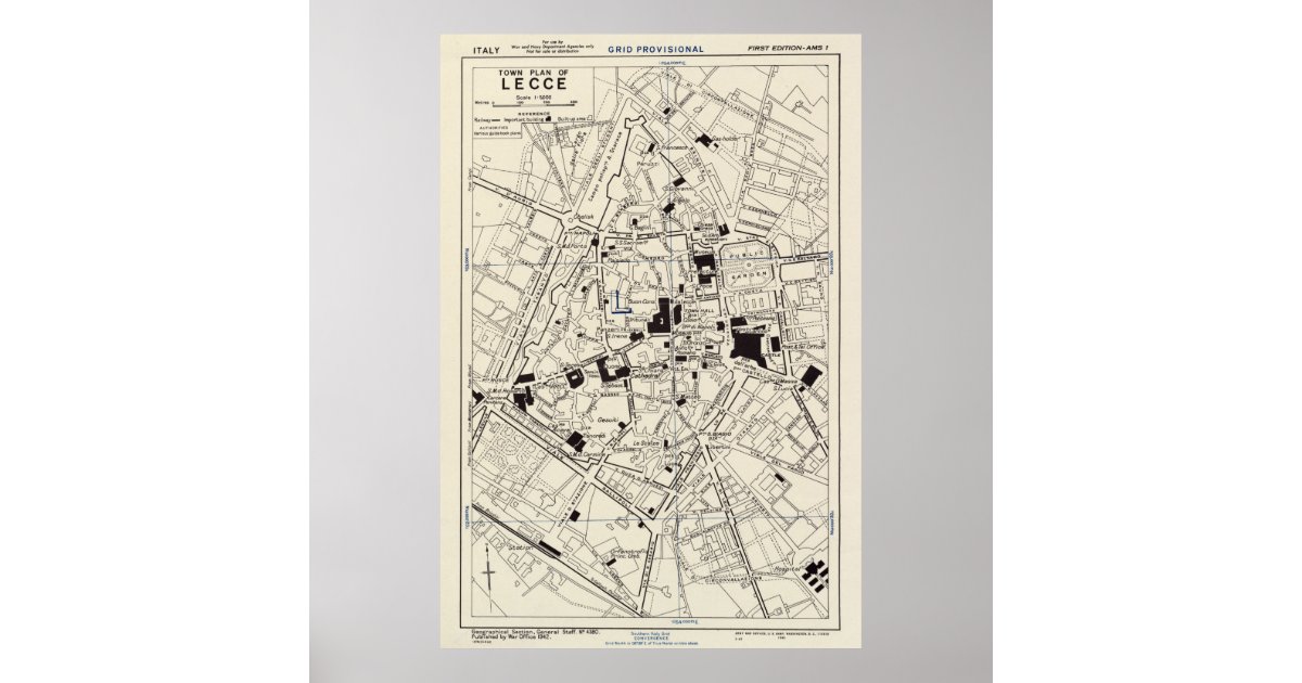 Vintage Lecce Italy Map (1943) Poster | Zazzle