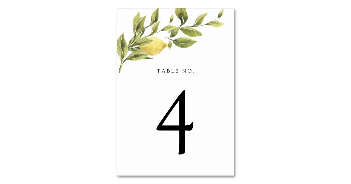 Vintage Lemons and Greenery Table Number | Zazzle