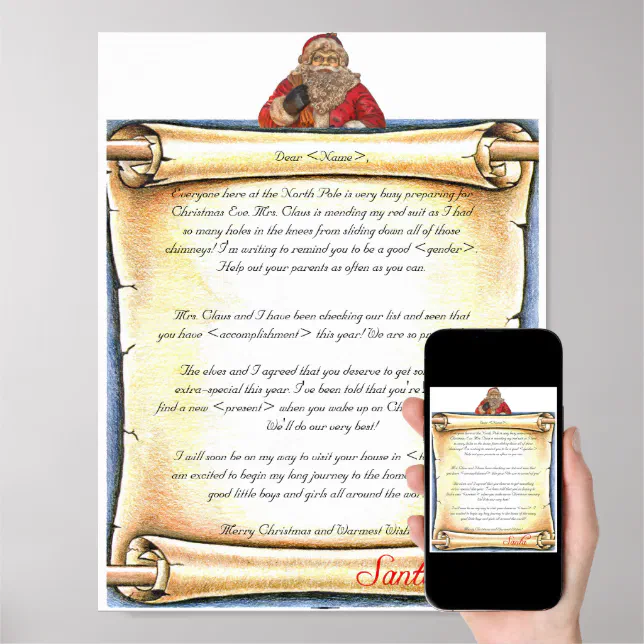 Vintage Letter from Santa Poster | Zazzle