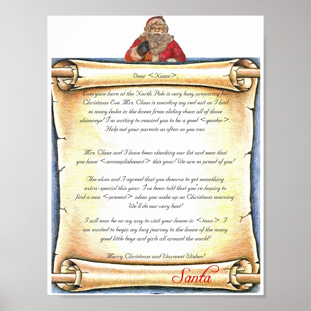 Vintage Letter from Santa Poster | Zazzle