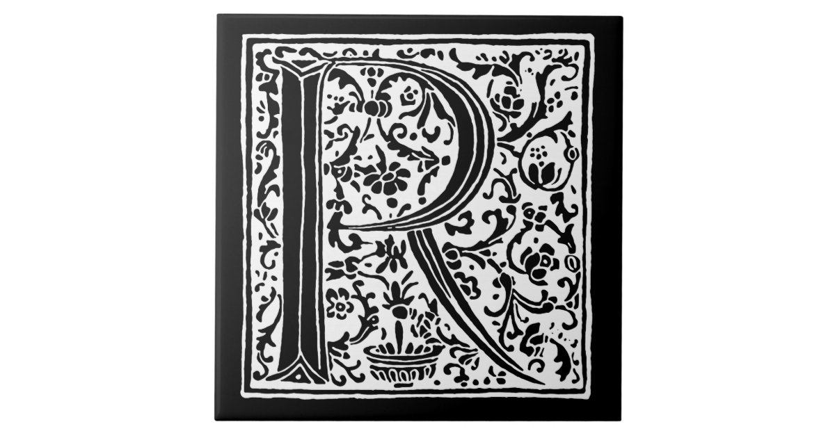 Vintage Letter R Monogram Black White "R" Letters Tile | Zazzle