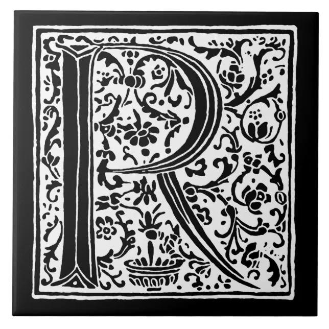 Vintage Letter R Monogram Black White "R" Letters Tile | Zazzle