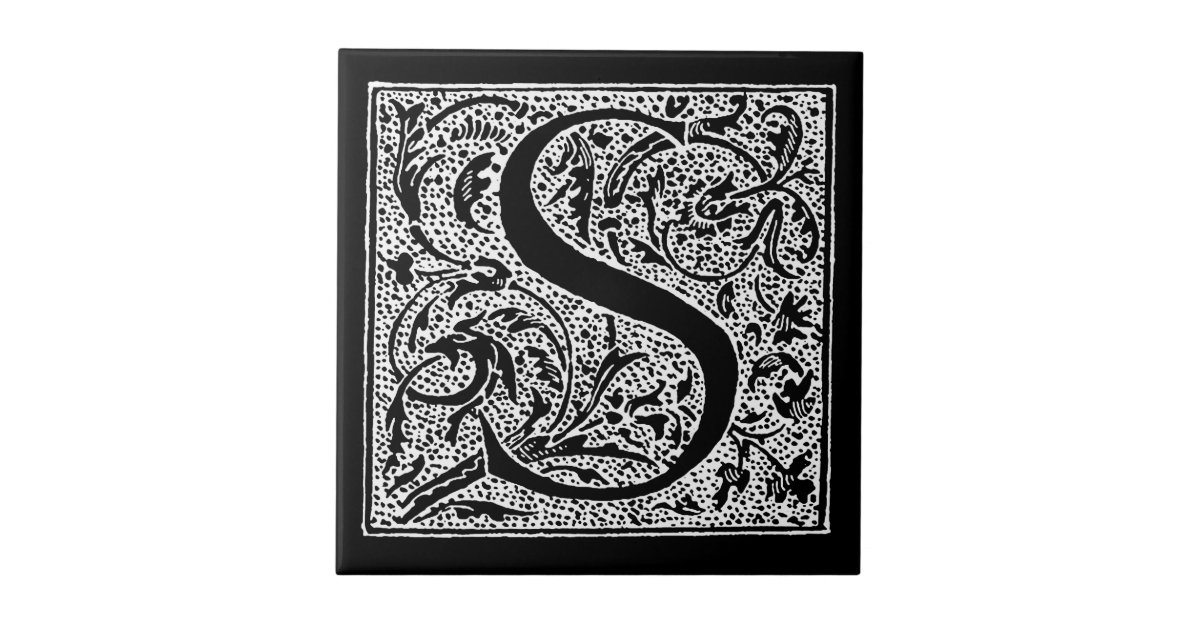Vintage Letter S Monogram Black White "S" Initials Tile | Zazzle