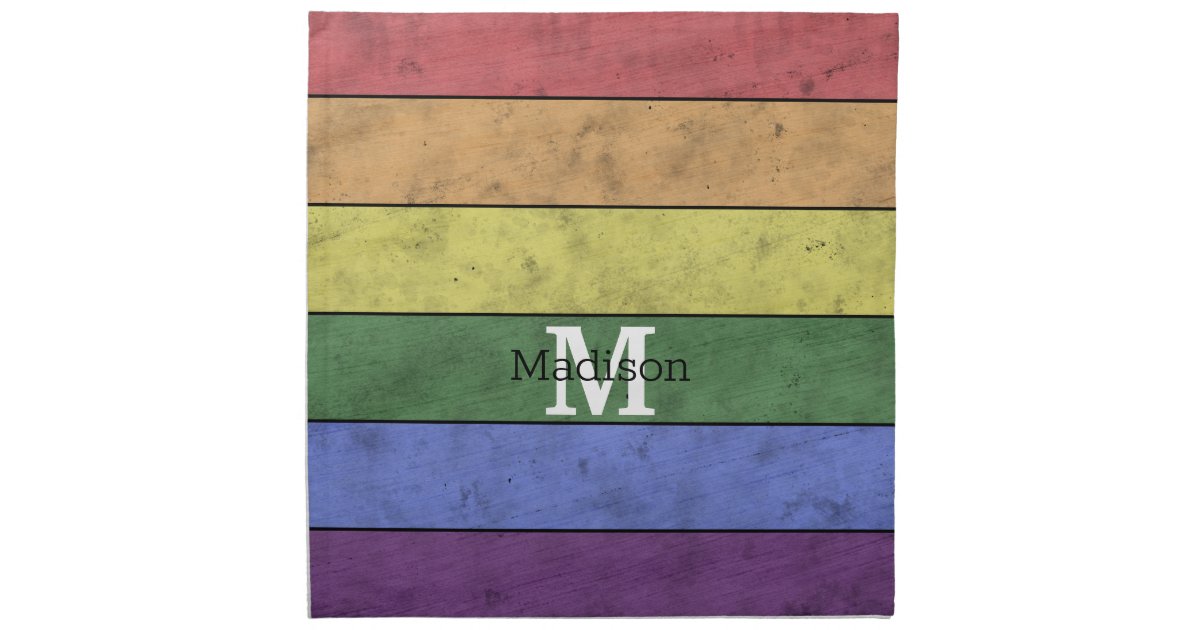 Vintage LGBT flag pride distresed rainbow Monogram Cloth Napkin | Zazzle