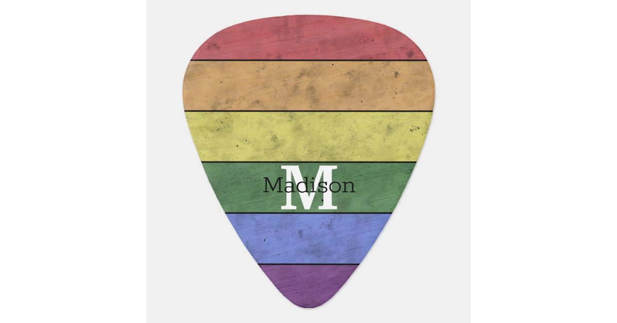 Vintage LGBT flag pride distresed rainbow Monogram Guitar Pick | Zazzle
