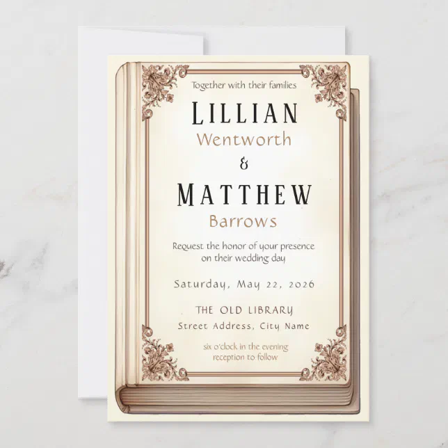 Vintage Library Book Cover Wedding Invitation | Zazzle