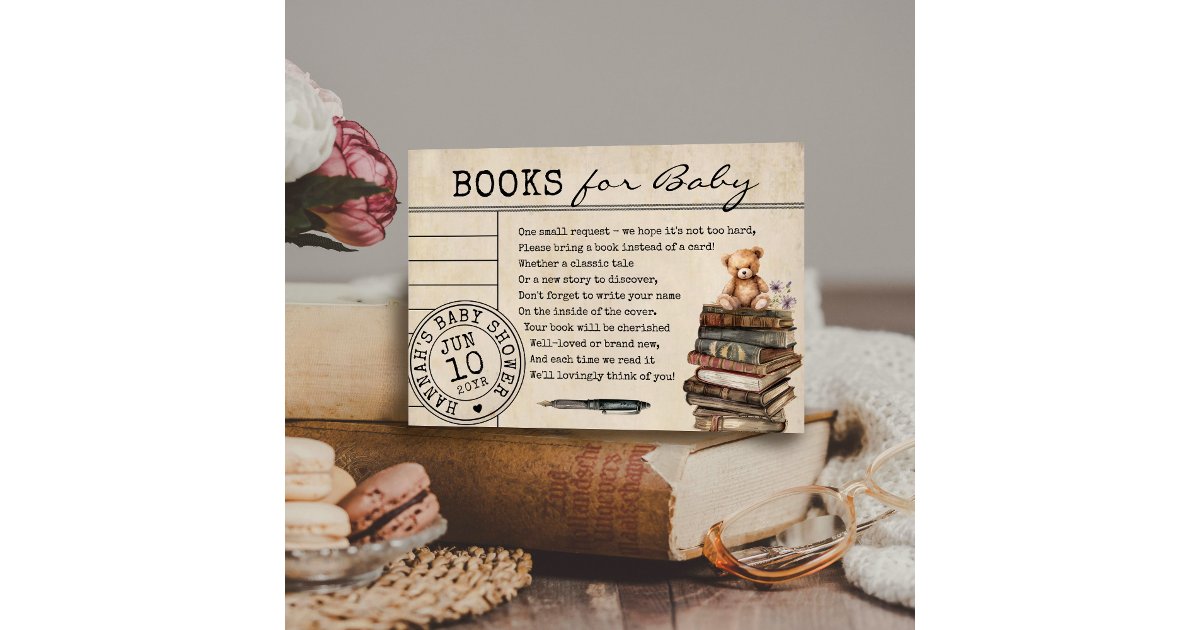 Vintage Library Card Floral Books for Baby Card | Zazzle