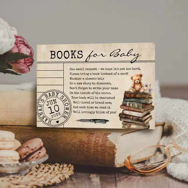 Vintage Library Card Floral Books for Baby Card | Zazzle