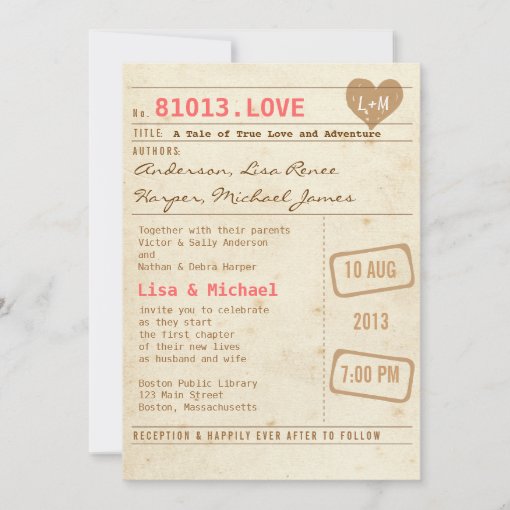 Vintage Library Card Wedding Invitation | Zazzle