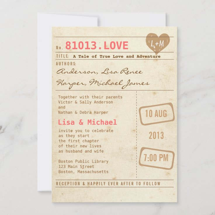Vintage Library Card Wedding Invitation | Zazzle