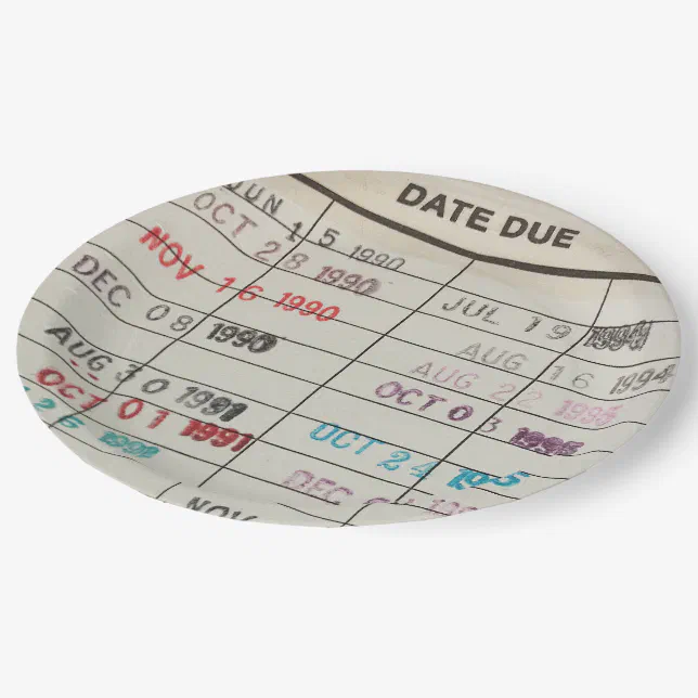 Vintage Library Due Date Cards Paper Plates | Zazzle