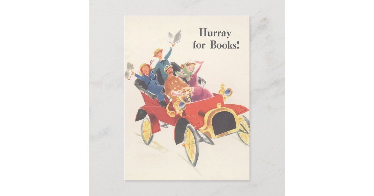 Vintage Library Poster "Hurray for Books" Postcard | Zazzle