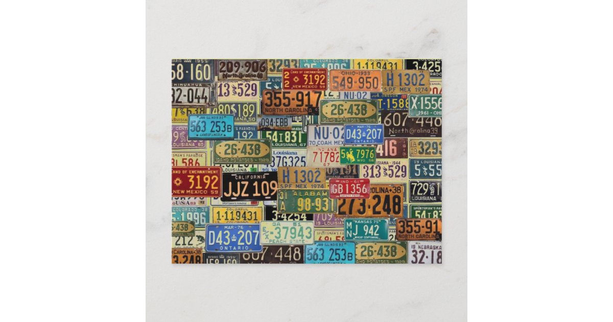 Vintage Licence Plates Postcard | Zazzle