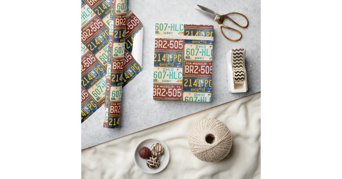 Vintage License Plate Collection Wrapping Paper | Zazzle