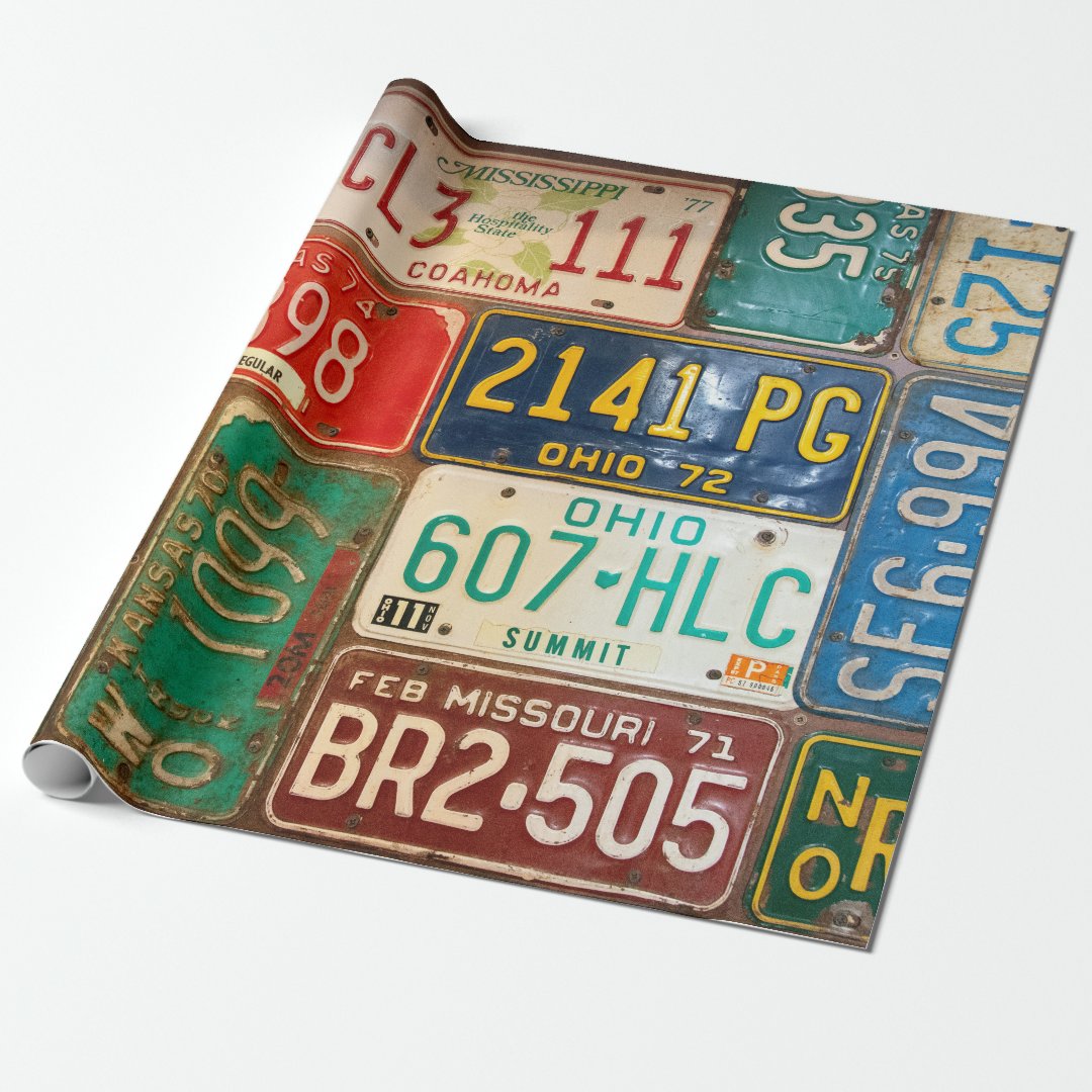 vintage license plate collection wrapping paper | Zazzle