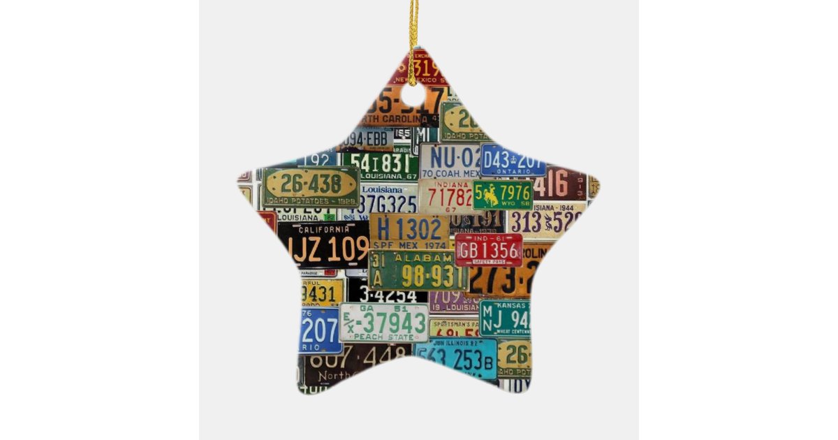 Vintage License Plates Ceramic Ornament | Zazzle