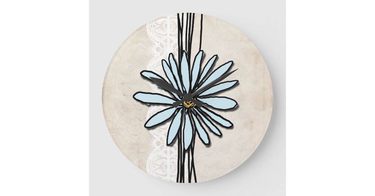 Vintage Light Blue Daisy Large Clock | Zazzle