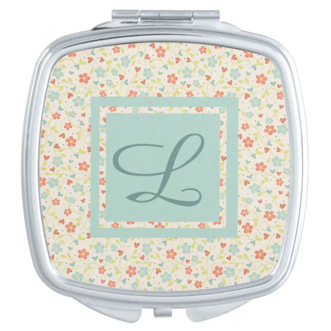 Vintage Light Spring Pretty Floral Monogram Compact Mirror | Zazzle
